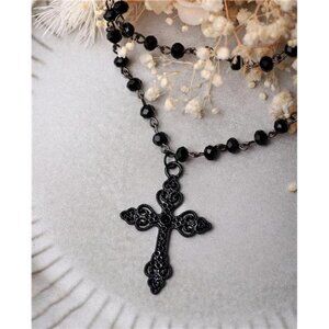 Necklace | Jewelry | Layered Cross Necklace Black Bead Cross Choker ...